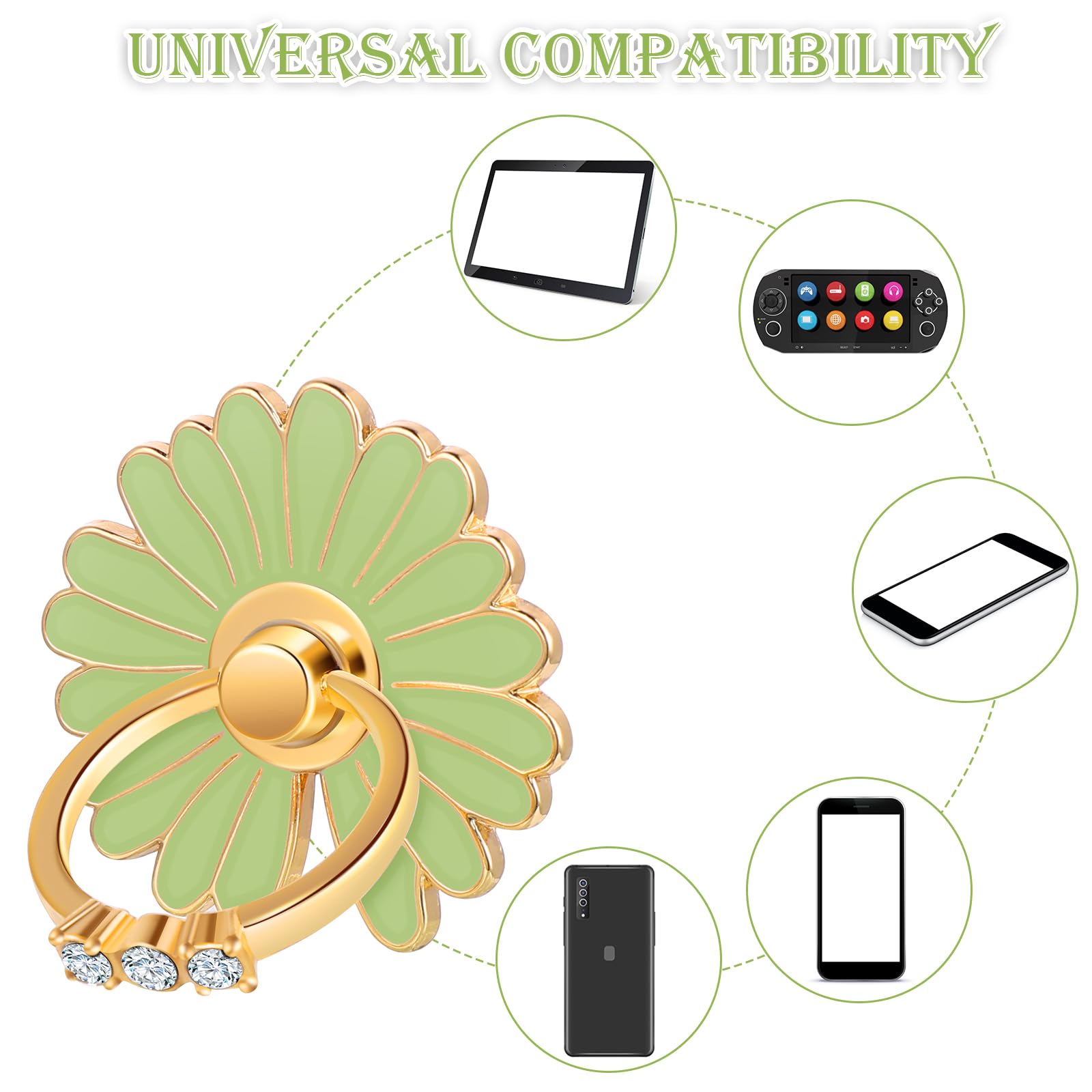 cobee Cell Phone Ring Holders, 4 Pcs Cute Daisy Finger Kickstands Metal Round 180°/360° Rotation Hand Grip with Knob Loop Phone Ring Grips Compatible with Most Smartphones, Tablets (Style-B)