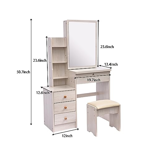 Mbolyeer Vanity Desk Set with Mirror and Stool: Makeup Table with Multi-Drawers & Storage - Vanity Dresser for Bedroom (A)