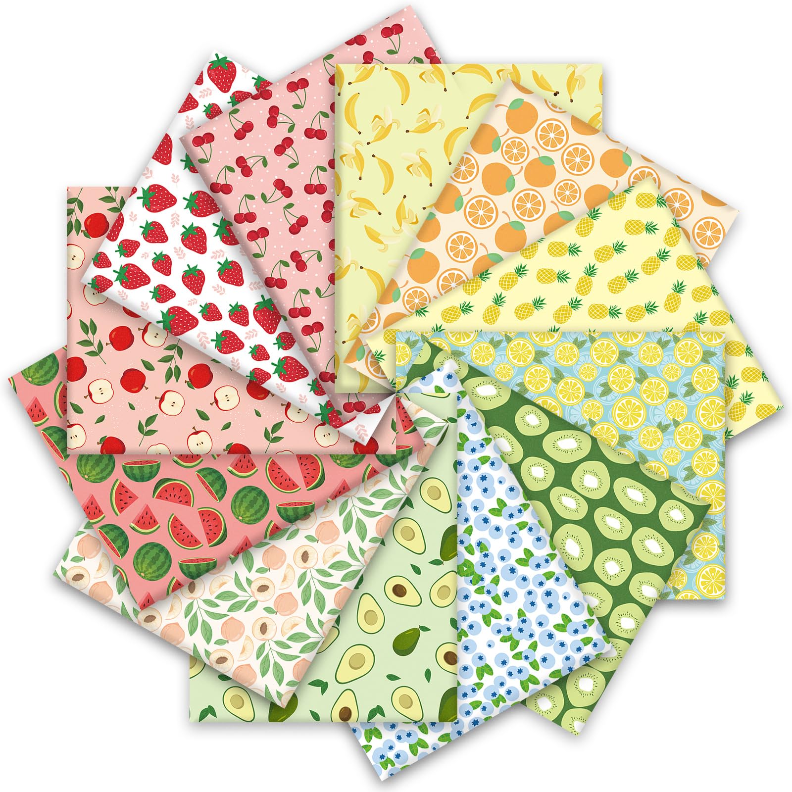 JarThenaAMCS 12Pcs Fruit Cotton Fabric Bundles Colorful Fruit Theme Fat Quarter Summer Quilting Patchwork for DIY Handmade Sewing Crafting, 18 x 22 Inch