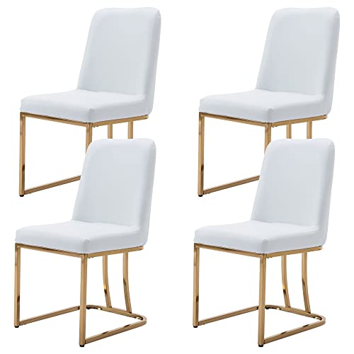 RIVOVA 4 Pieces Dining Room Chairs, Modern High Back Dining Chairs Set of 4, Faux Leather Upholstered Seat Side Chairs, Armless Chairs for Living Room, White