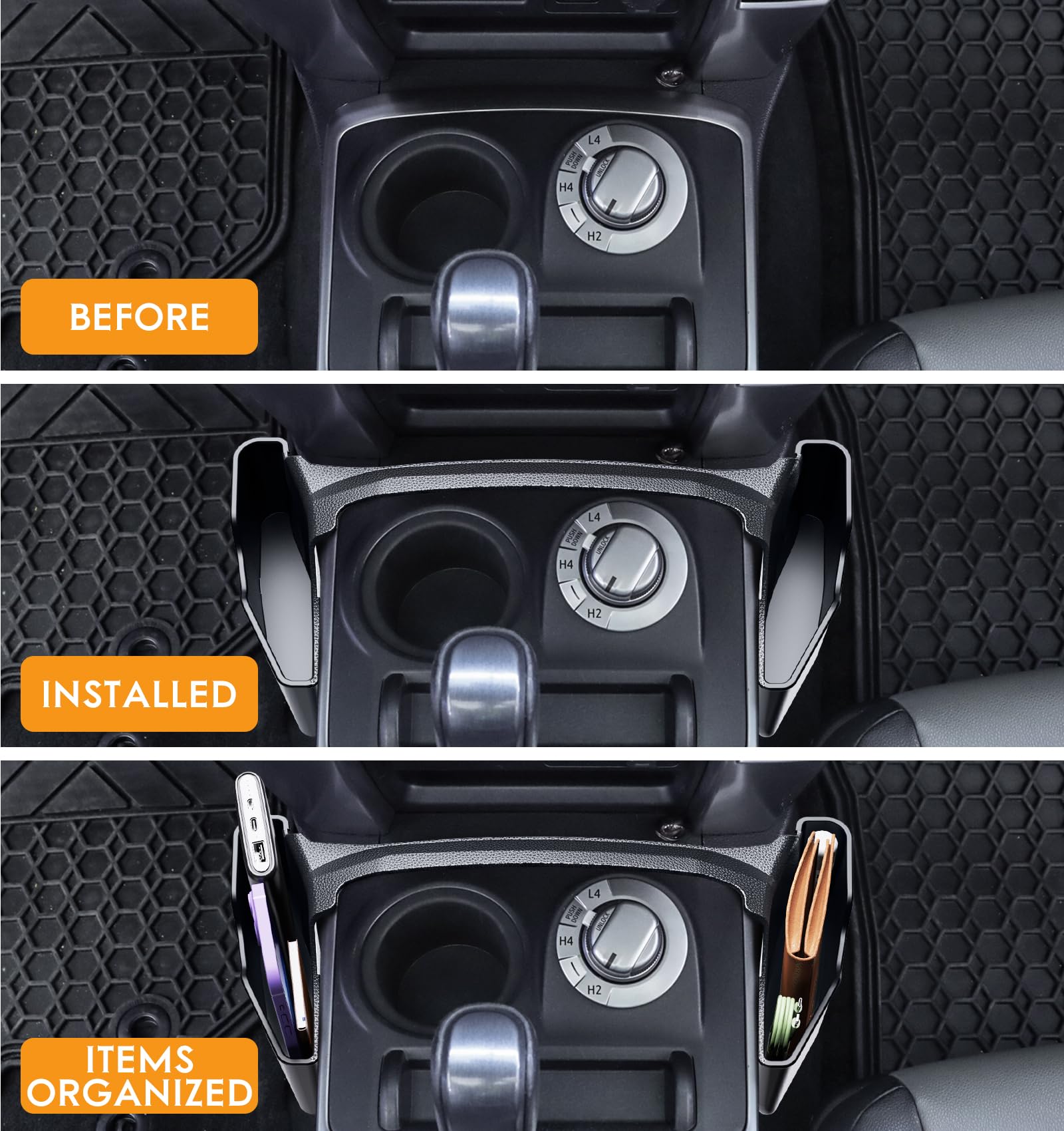 Center Console Organizer Compatible with Toyota 4Runner 2024 2023 2022 2021 2020 2010-2019, Car Interior Accessories, Shifter Storage Box, Gear Shift Console Side Tray, Coin Change Holder, Black