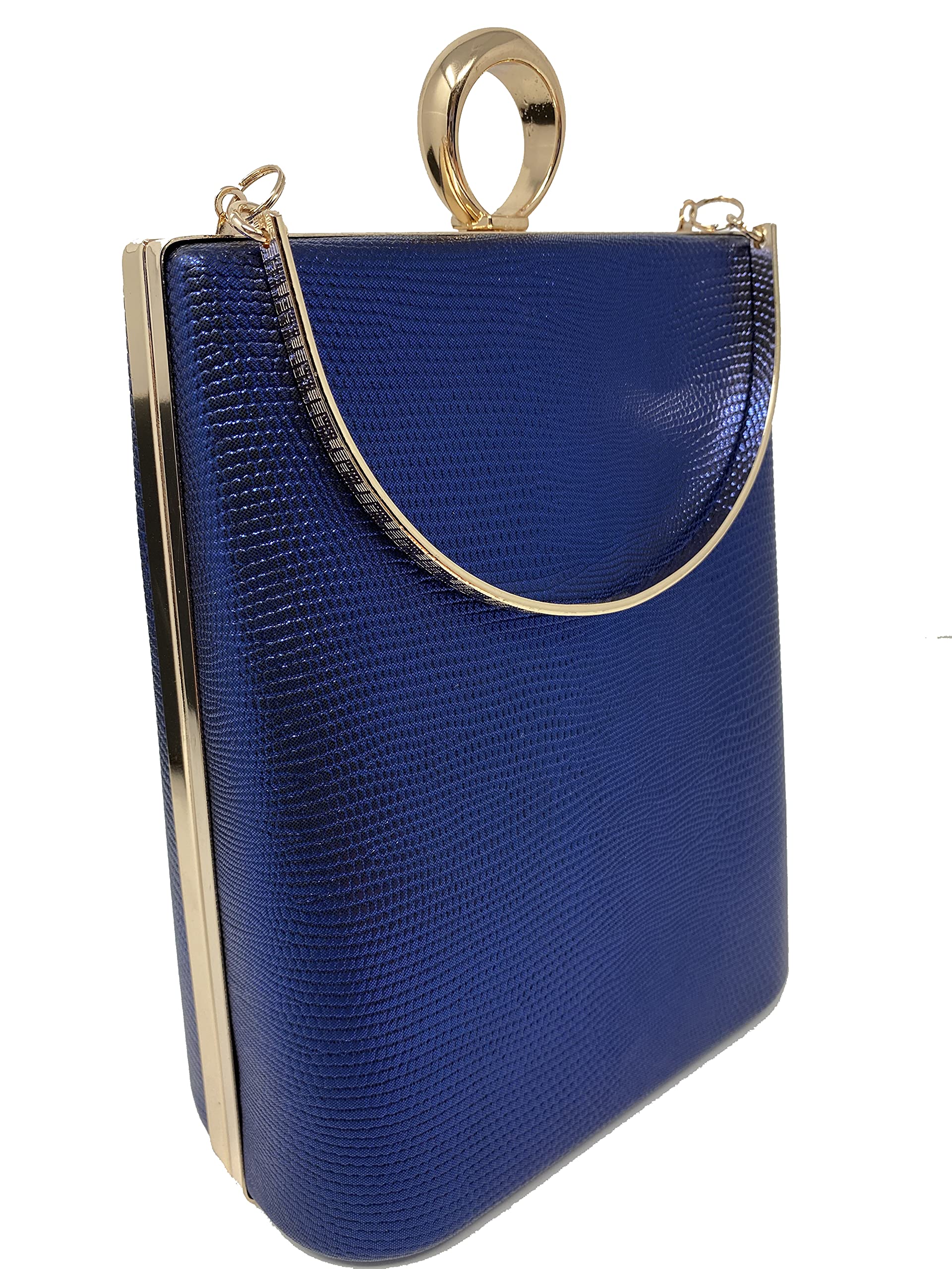Cirilla Women Snake Pattern Evening Bag Clutch Purse Crossbody Bag with Ring-style lock for Wedding Cocktail Party Banquet (navy)