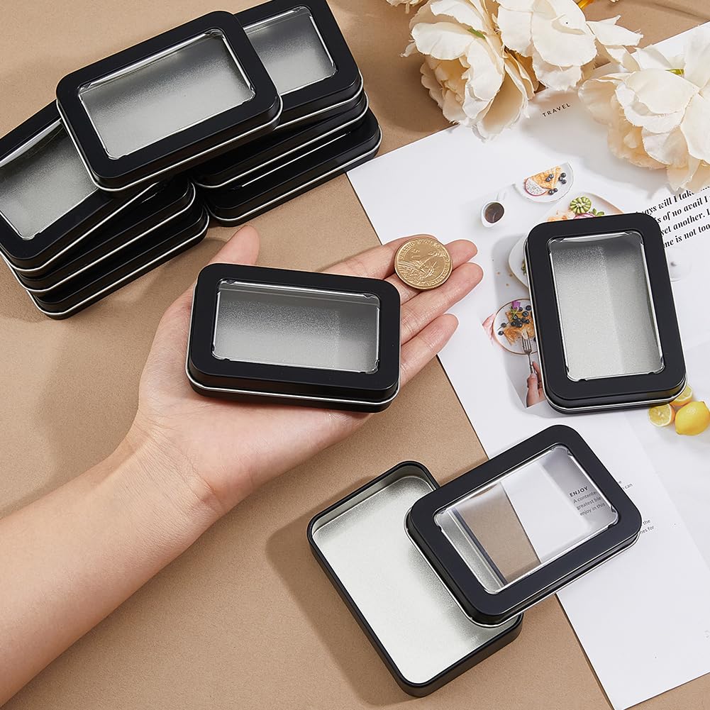 DICOSMETIC 10Pcs Metal Storage Organizer Tins Hinged Lids for Small Items Rectangle Storage Containers with Clear Window for Jewelry Organizer Party Favors