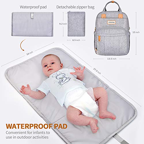 COAMANUG Diaper Bag Backpack Multifunction Travel Back Pack Maternity Nappy Bag Changing Bags Large Baby Bag Waterproof/Thermal Pockets/Stylish, Gray
