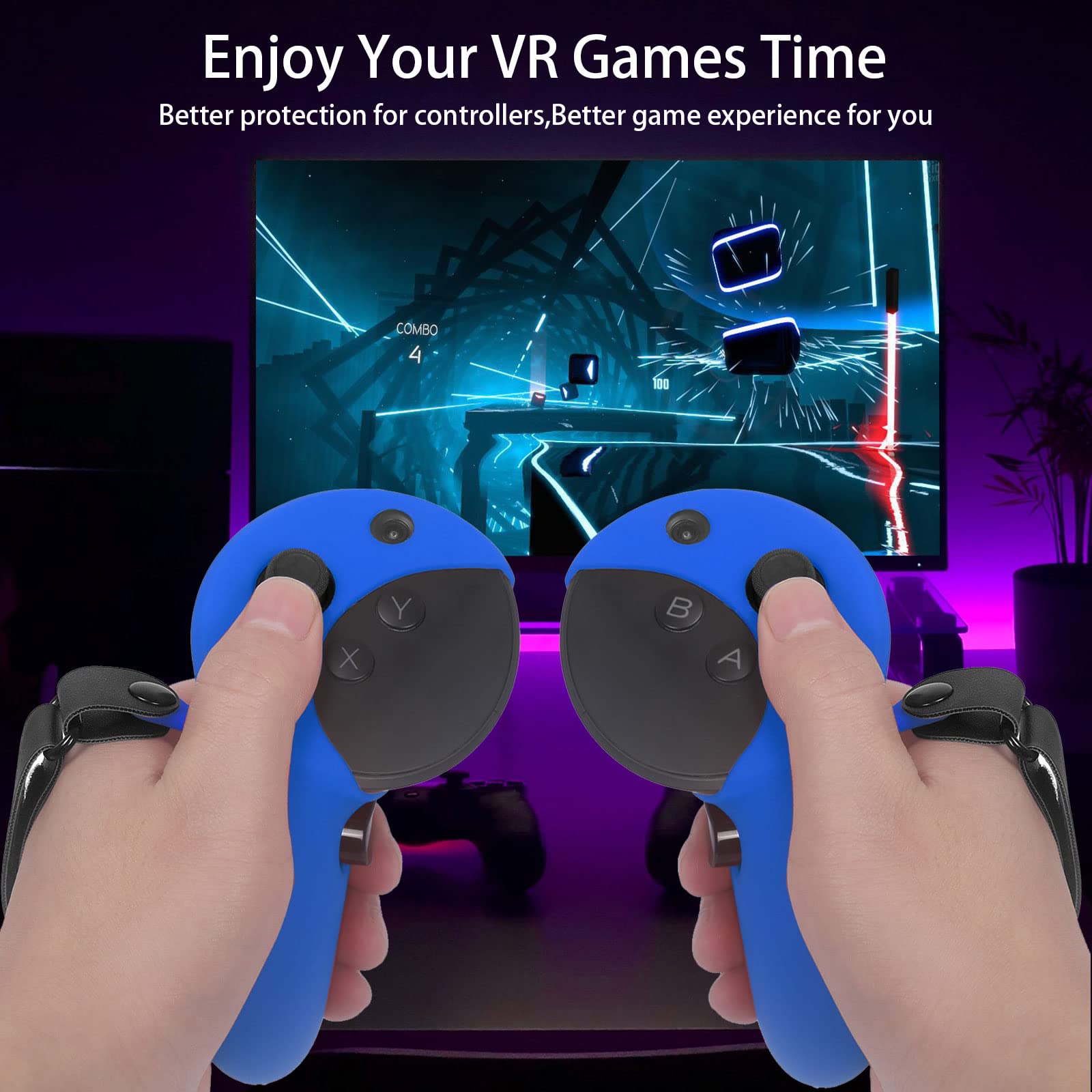 Controller Grips Cover Compatible with Oculus Quest pro Accessories, with Battery Opening Cover and Anti-Detachment Strap (Blue Grips)