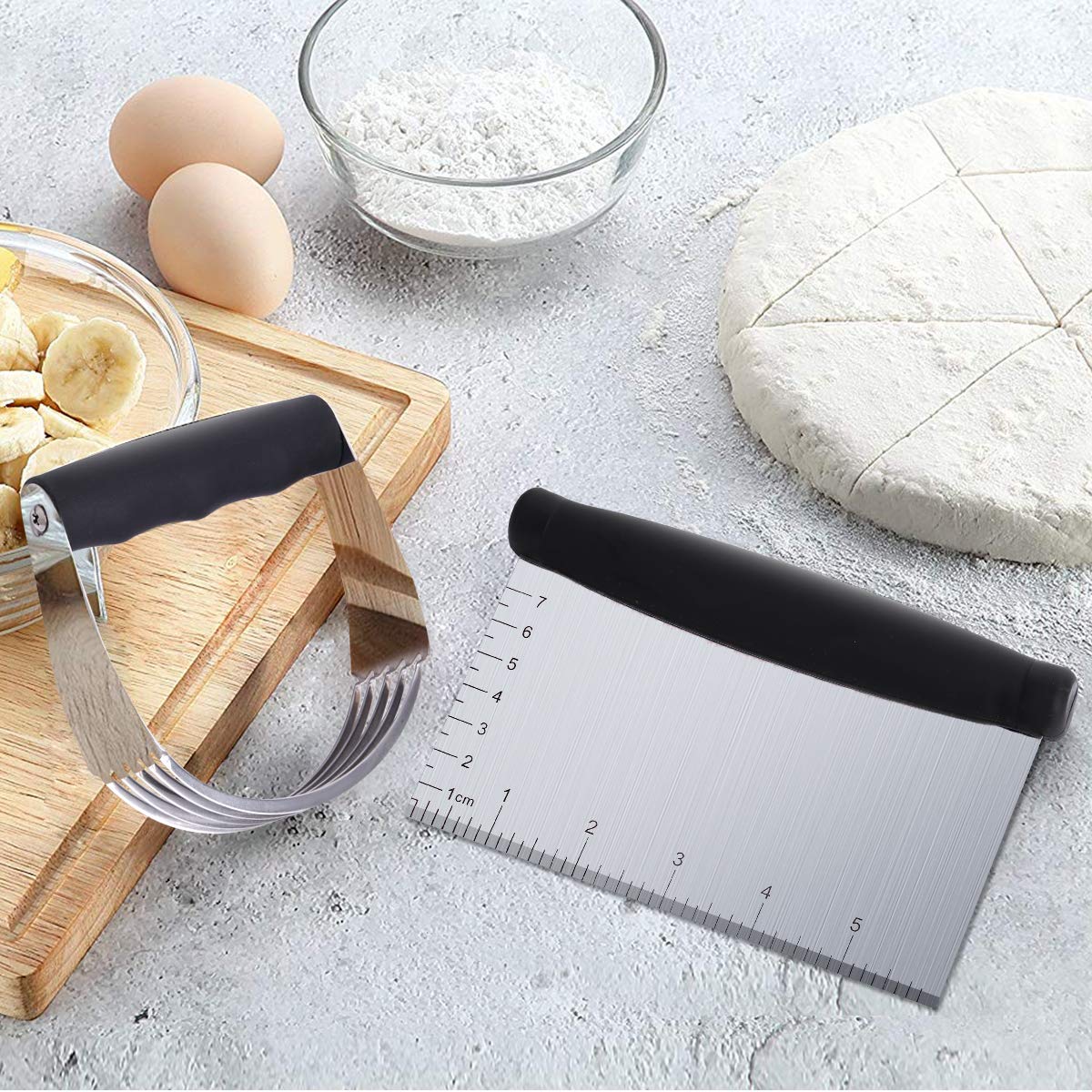 Dough Blender -Stainless Steel Pastry Cutter Set, Pastry Blender + Dough Scraper + Pastry Brush, Professional Pastry Set for Kitchen Baking Tools