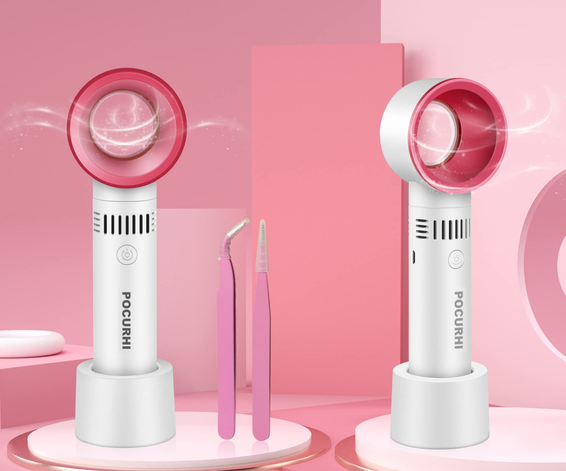 Eyelash Fan Dryer with Lash Tweezers, Portable USB Rechargeable Bladeless Mini Fan Handheld Air Conditioning Blower Cooling Dryer for Essential Eyelash Extension Lash Supplies (White)