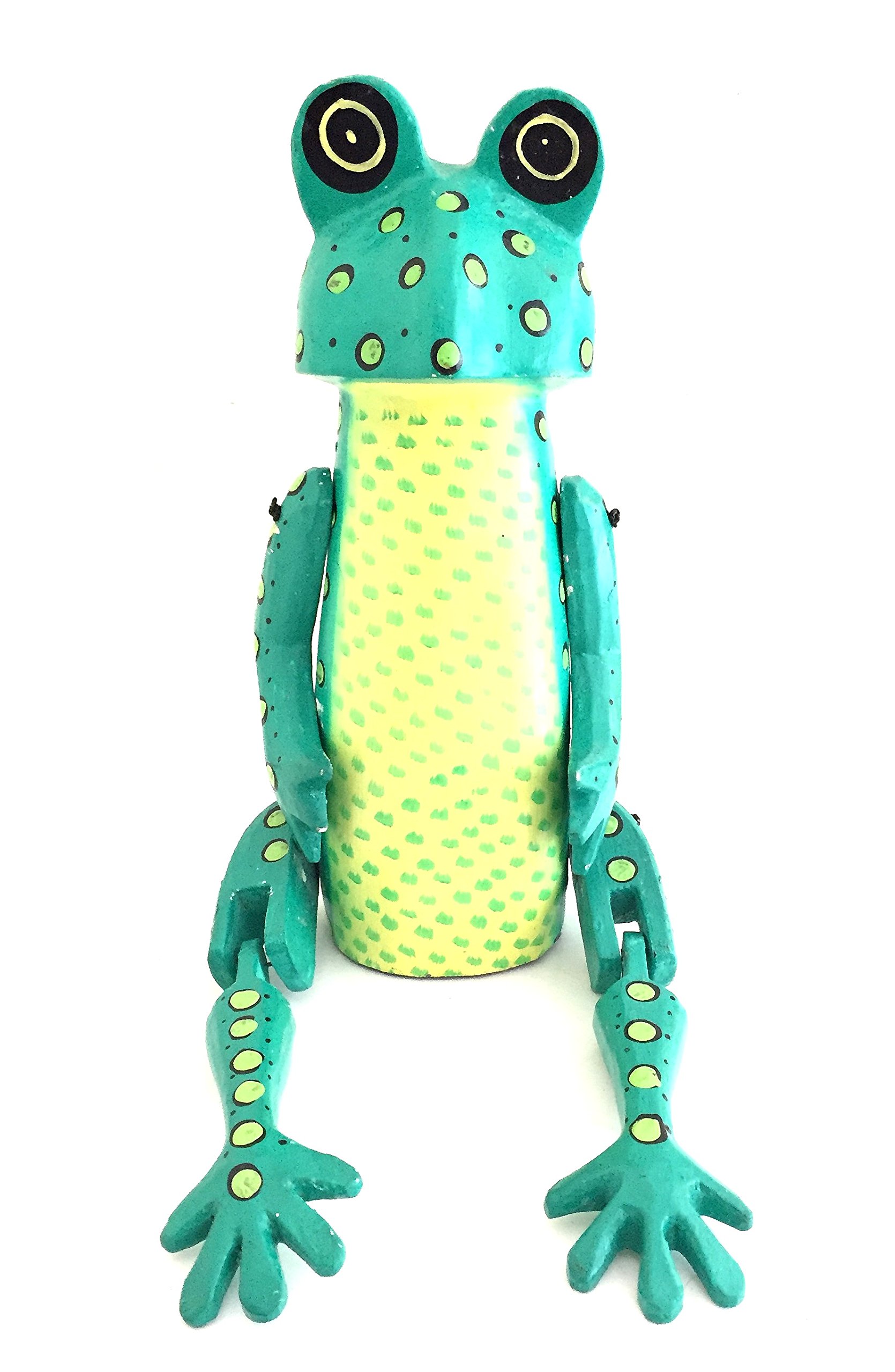 OMA Green Frog Statue Wooden Shelf Sitter with Dangling Legs Garden Frog Home Decor Gift Large Size