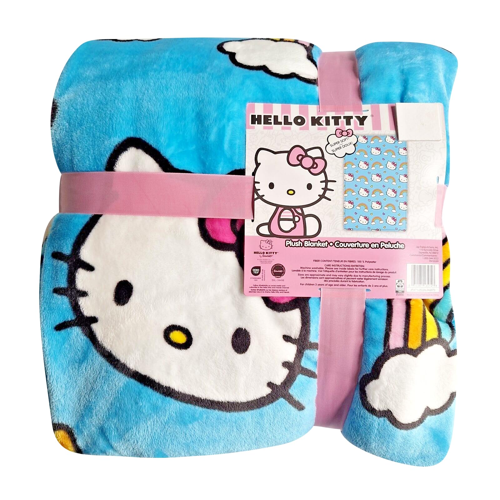 Jay Franco & Sons, Inc. Hello Kitty Blankets and Throws (Grey Plaid with Hello Kitty, Full/Queen (90"x90"))