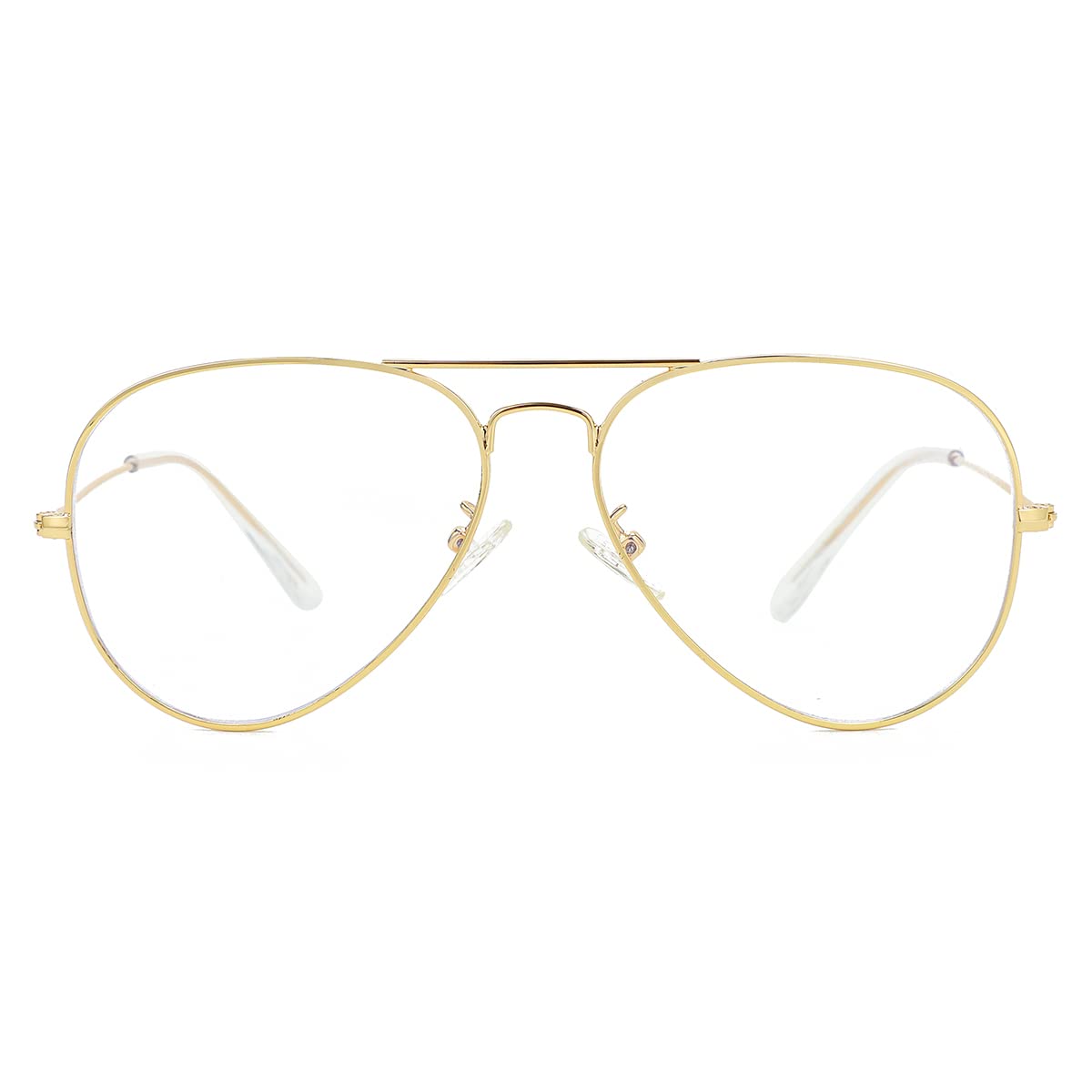 Classic Aviator Blue Light Glasses for Women Men, Metal Frame Clear Lens Eyeglasses (Gold)