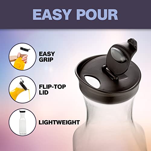 Umien 50 Oz Spill-proof Water Carafe with Flip Top Lid, Clear Plastic Pitcher for Water, Milk, Iced Tea. Drink Containers for Fridge - BPA-Free (Square)