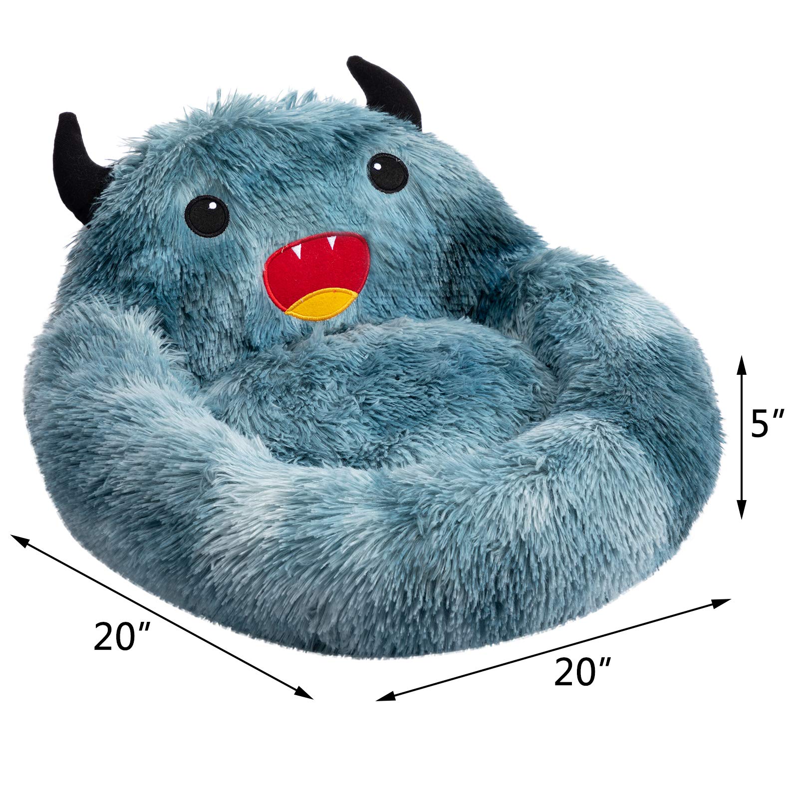 Hollypet Self-Warming Donut Pet Bed Round Faux Fur Luxury Cozy Cat Nest Monster Sleeping Bed for Cats and Dogs, Blue, Medium