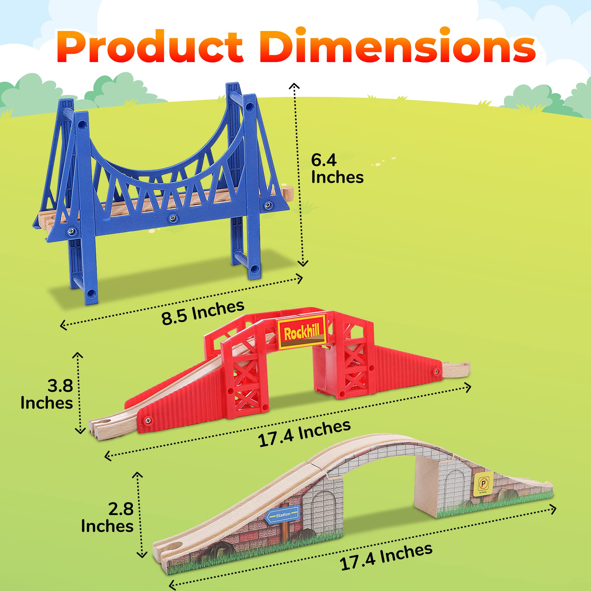 On Track USA Bridge Accessory Train Set: Suspension, Overpass and Arch Bridge Set Compatible with All Major Toy Trains Railway Expansion Accessories, Toy Train Track Accessory