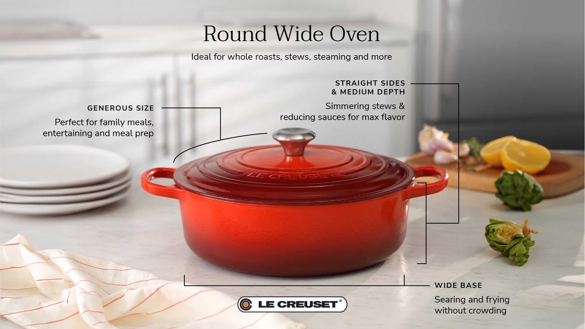 Le Creuset Enameled Cast Iron Signature Round Wide Dutch Oven, 6.75 qt., Oyster
