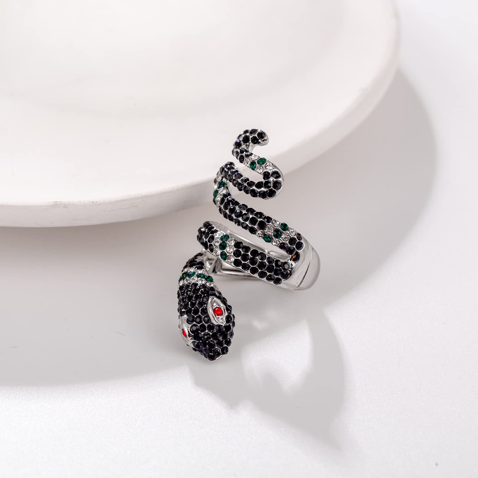 Ecesha Spiral Wrap Crystal Snake Vintage Chunky Cluster Rhinestone Stretch Statement Cocktail Rings for Women (Red)