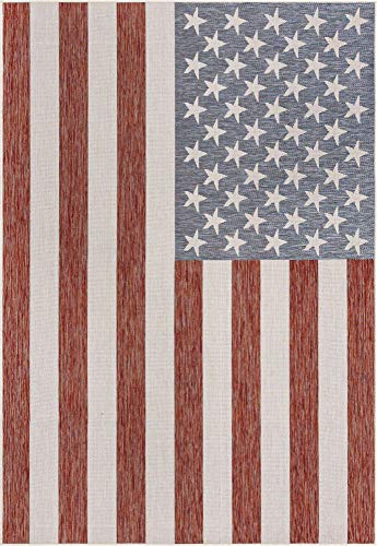 Jill Zarin Outdoor Collection Area Rug (7' 1' x 10' Rectangle, Red/ Blue)