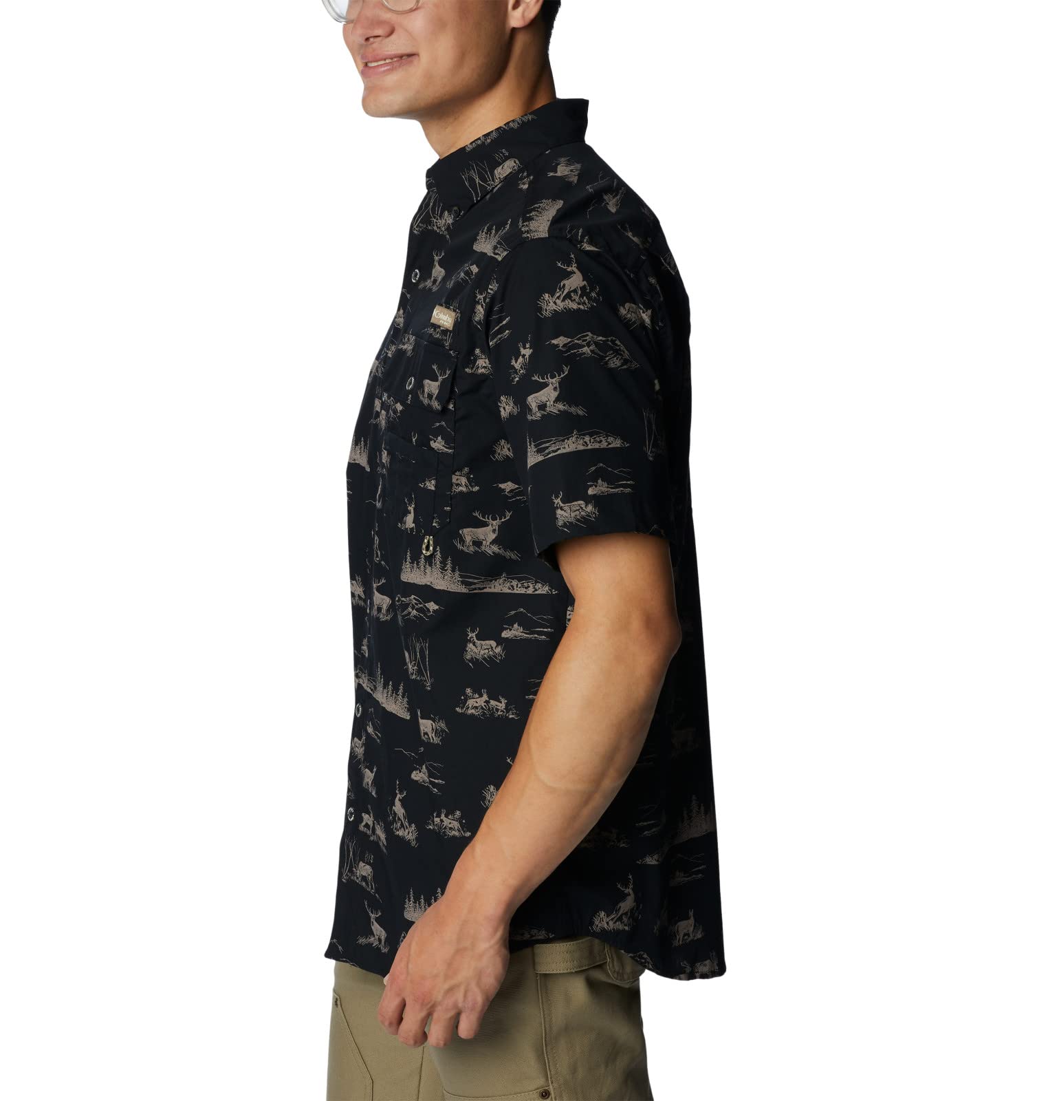Columbia Men's Super Sharptail Short Sleeve Shirt, Black High Country Print, X-Large