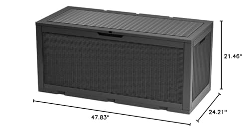 LESIMI Large Outdoor Storage Deck Box, 100 Gallon Resin Organizer Box for Patio Garden Poolside Outdoor Waterproof and Lockable, Black