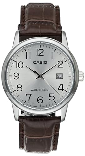 Casio #MTP-V002L-7B Men's Standard Analog Leather Band Easy Reader Day Date Watch