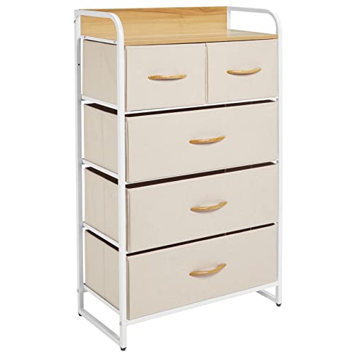 mDesign Tall Dresser Storage Chest - Vanity Furniture Cabinet Tower Unit for Bedroom, Office, and Closet - Textured Print - 5 Removable Drawers - Cream/White