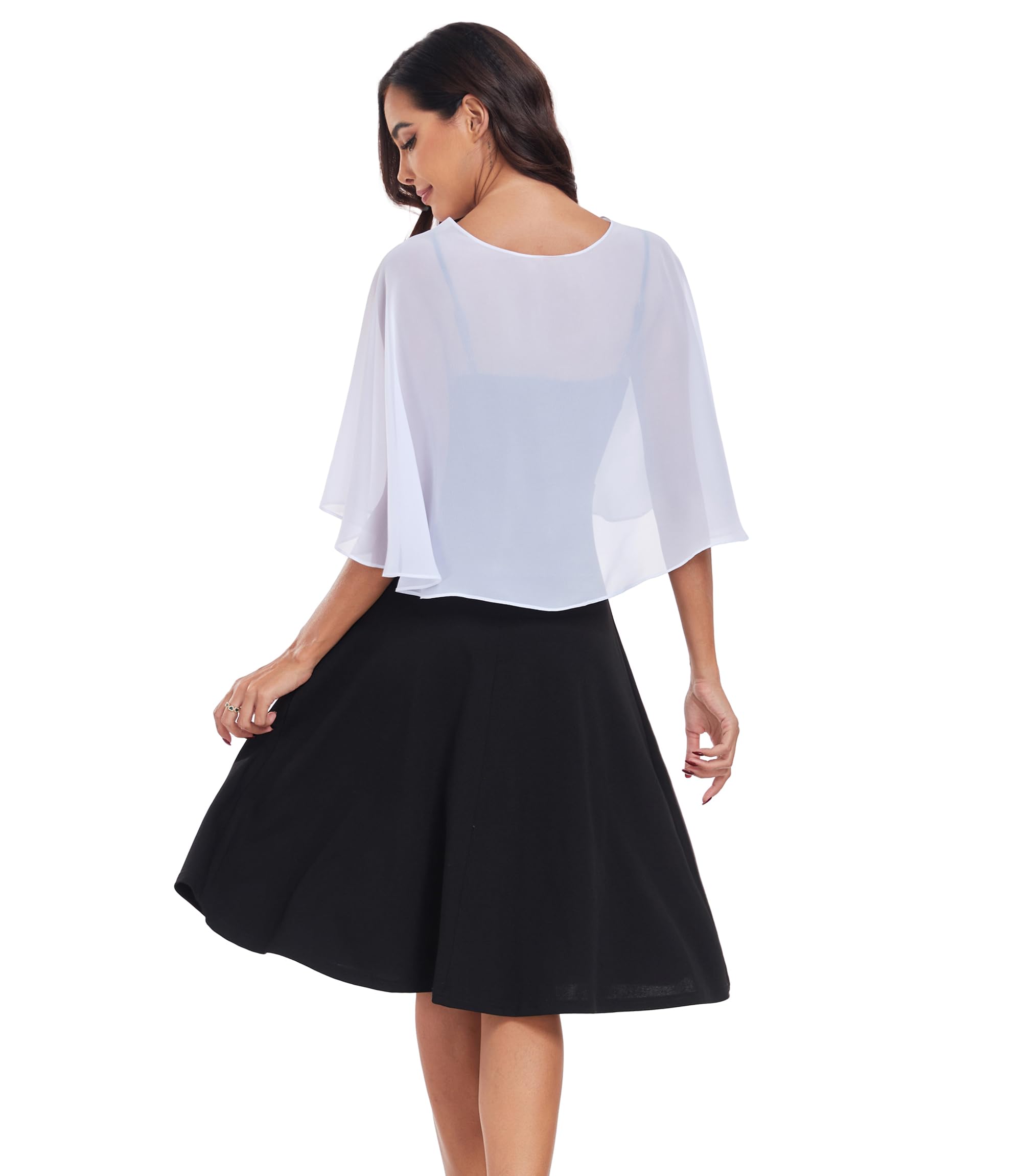 Fttyeiby Shawls and Wraps for Evening Dresses Chiffon Soft Wedding Guest Shawl Cape V Neck Capelets White