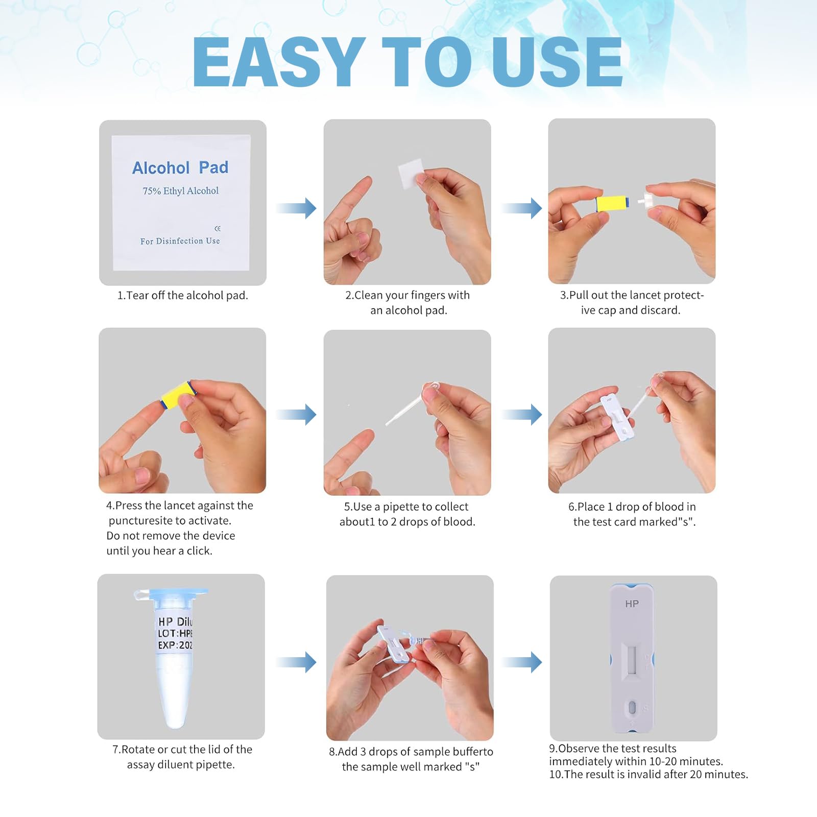 HANASCAR H Pylori Test Kit, Helicobacter Pylori Test Kits at Home, 99.5% Accuracy, Results in 10-15 Minutes, Easy to Use