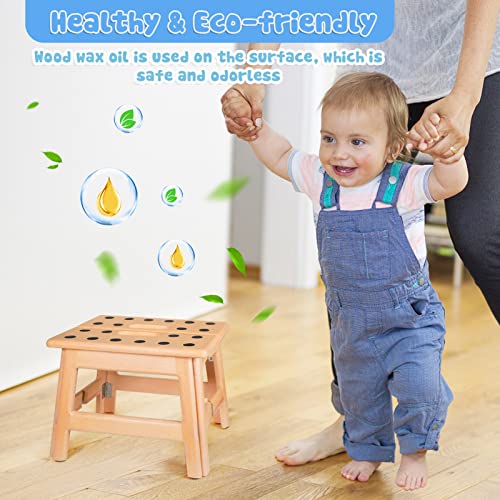 Jiodux Wooden Folding Step Stool 3rd Generation, 9.2" Height Step Stool for Adults & Kids, Child' Foldable Wood Step Stool for Bed, Kitchen, Outdoor, Holds up to 300lbs, Patented Product-1 Pack