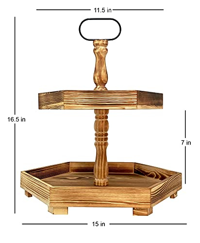 Farmhouse Tiered Tray - Two Tier Tray in Rustic Wood for Kitchen Counter, Wooden Serving Tray, Cupcake Stand, Coffee Bar and Food Display