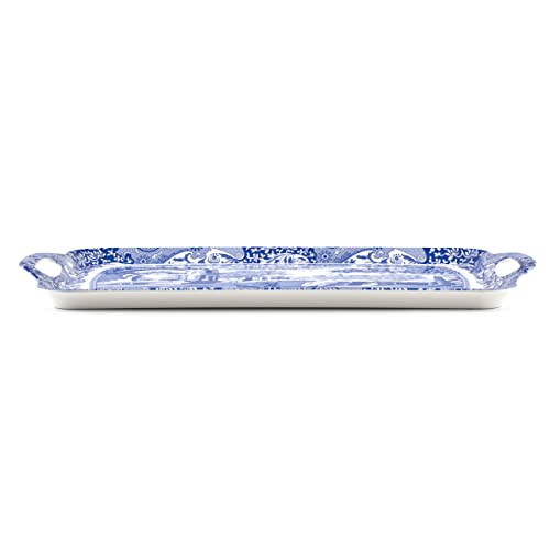 Pimpernel Spode Blue Italian Collection Large Handled Tray | Serving Tray for Lunch, Coffee, or Breakfast | Made of Melamine for Indoor and Outdoor use | Measures 18.9" x 11.6" | Dishwasher Safe
