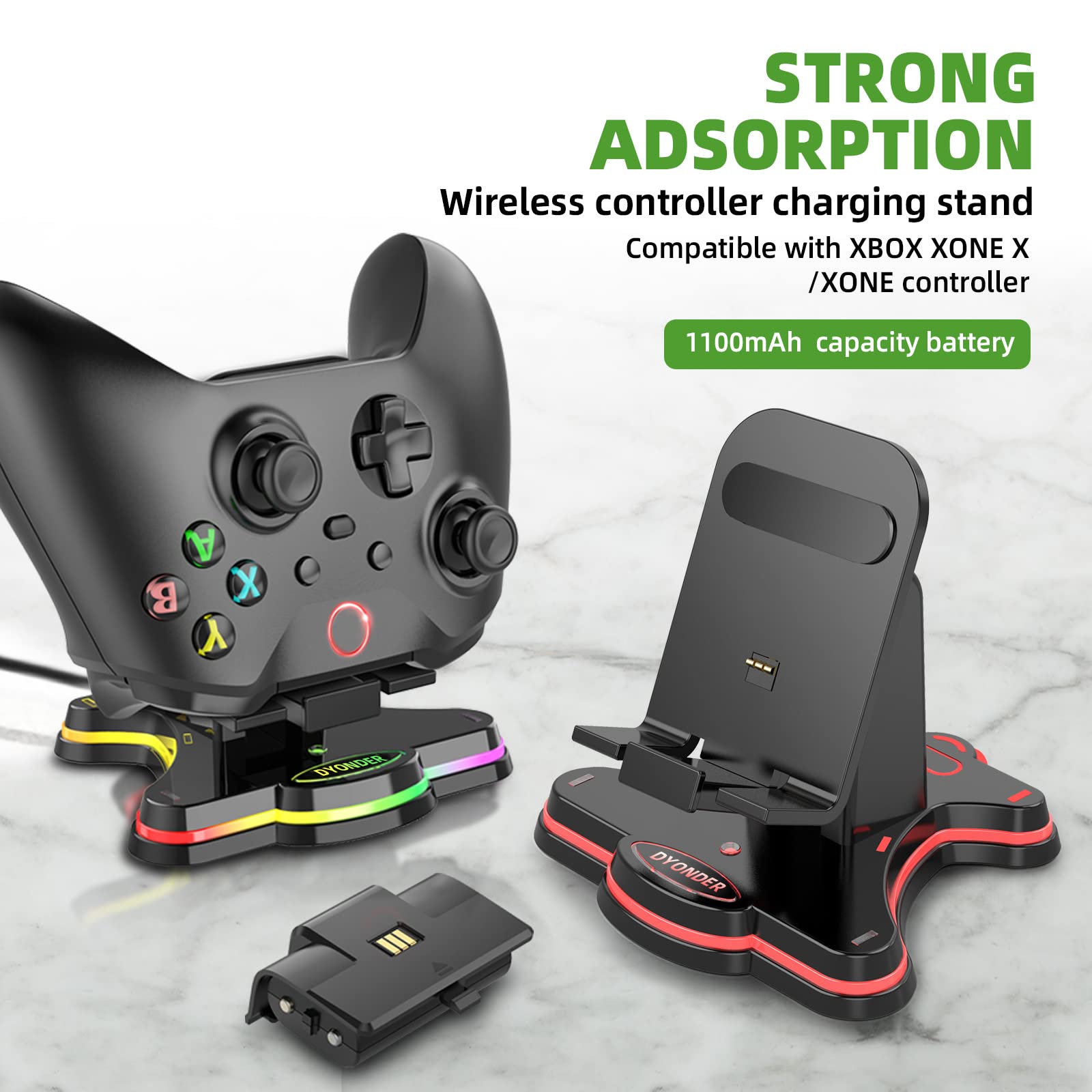 Charger Stand for Xbox Series X Controller with 1 Packs 1100mAh Rechargeable Battery Packs,for Xbox One X Gamepad Station with Breathing Light, and Magnetic Charging Function