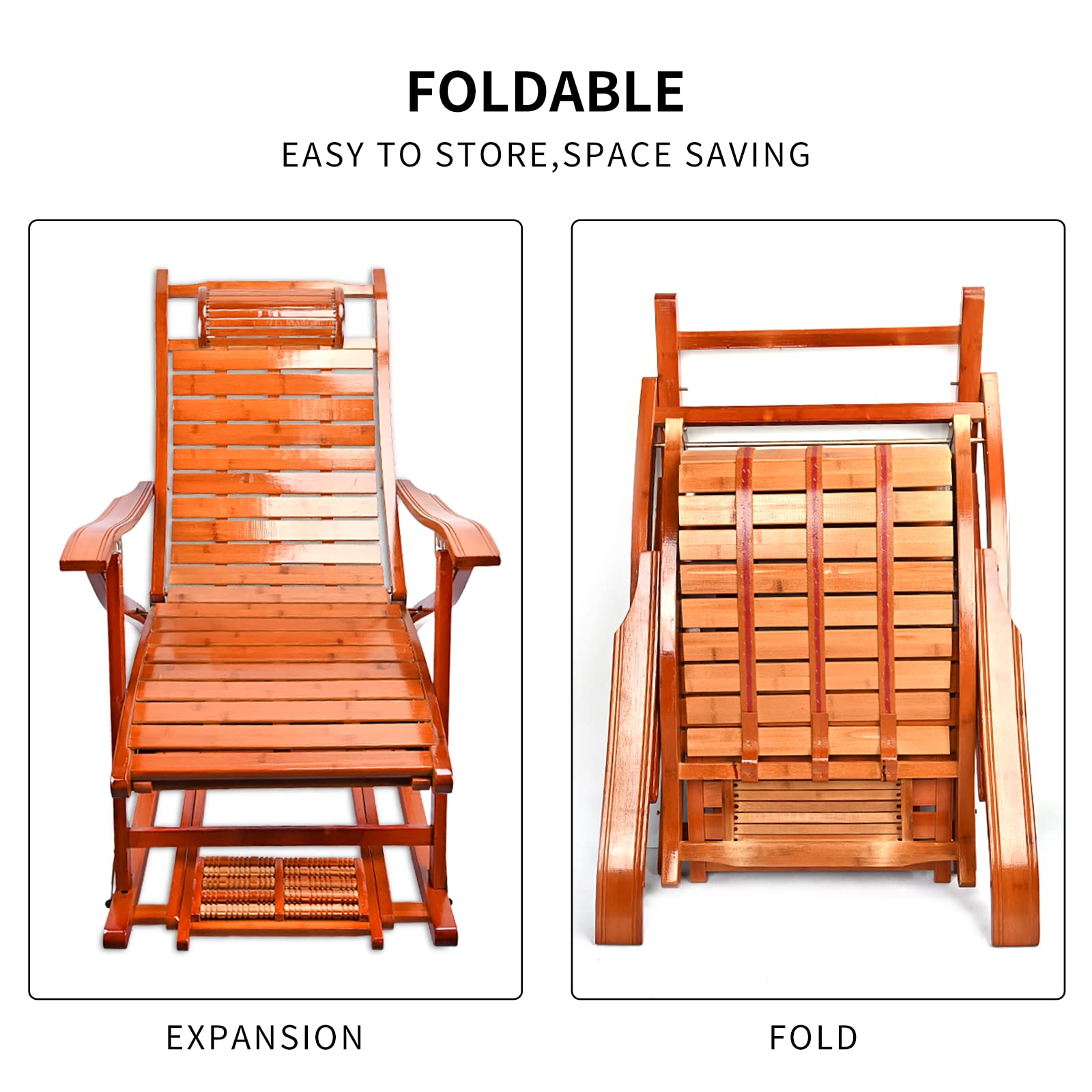 LIUDAXOG Foldable Rocking Chair Bamboo Chair Lounger Lunch Lounge Sun Chair Garden Indoor
