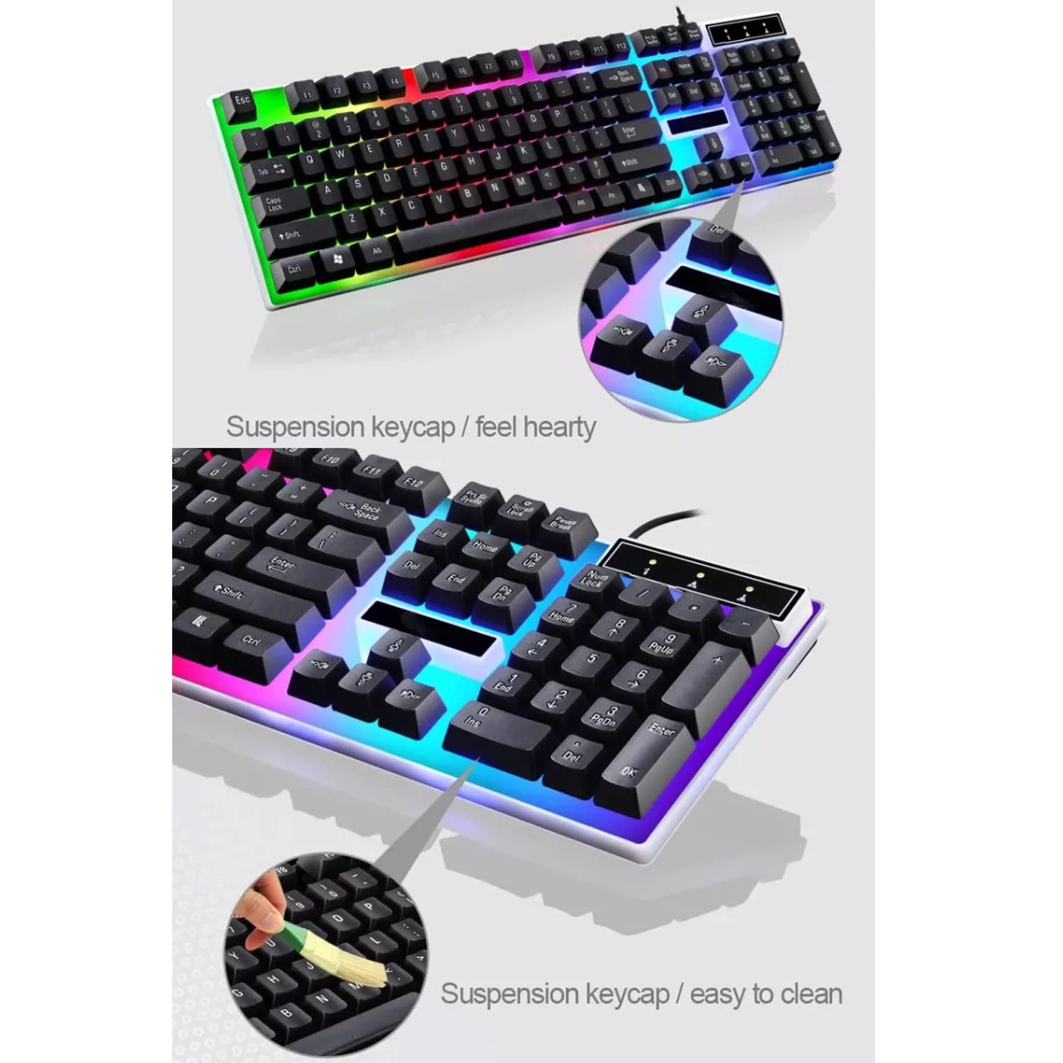 EXHNLE Gaming Keyboard and Backlit Mouse, Wired Gaming Keyboard 104 Keys, USB Wired Backlit Keyboard, for PC Computer Gamer (Color : Black)