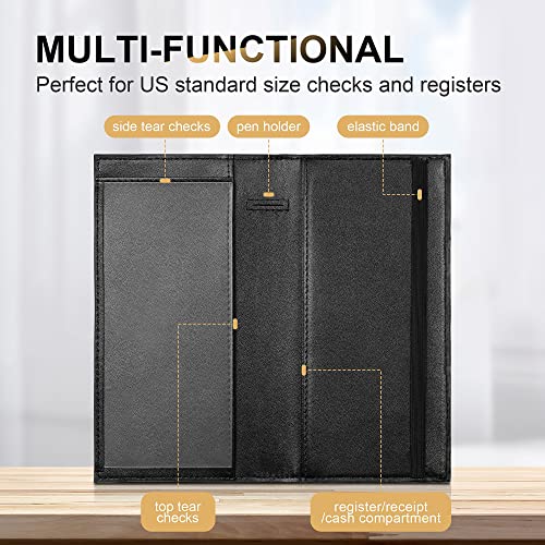 CASMONAL Checkbook Covers for Personal Checkbook Holder RFID Premium Leather Checkbook Cover for Duplicate Checks(Black)
