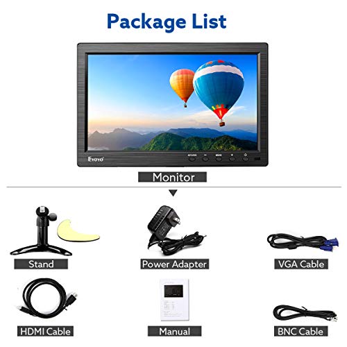 Eyoyo 10 Inch Monitor 1024x600 Display HD TFT LED Screen Support AV VGA BNC Video Input for CCTV DVD PC DVR with Speaker