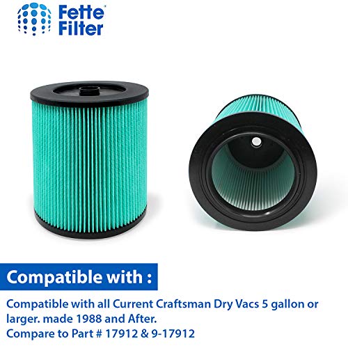 Fette Filter - 17912 & 9-17912 Vacuum Filter with High Efficiency Particle Air Filter Material Compatible with Craftsman. Compare to Part # 17912 & 9-17912. Pack of 2