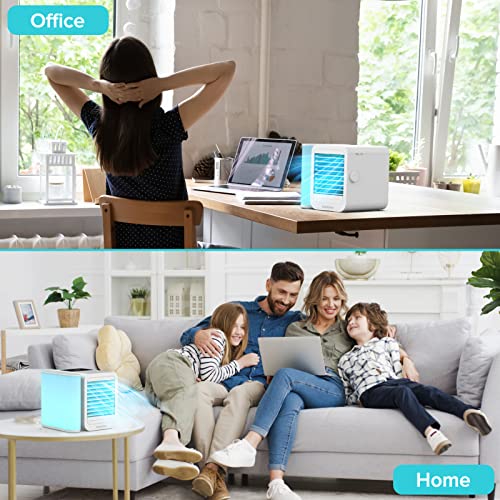 Coosolvo Portable Air Conditioner, Personal Air Cooler with Quiet Multi-Speed Cooling Fan, Evaporative Mini Cooler with 1000ml Water Tank, Mini AC Unit with 7 Color LED Light, USB Air Conditioner