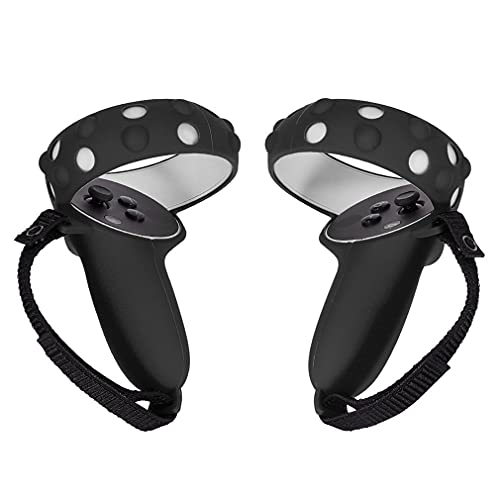 Touch Controller Grip Cover for Oculus Quest 2 Silicone Protective Accessories with Adjustable Anti-Throw Backhand Starp (Black)