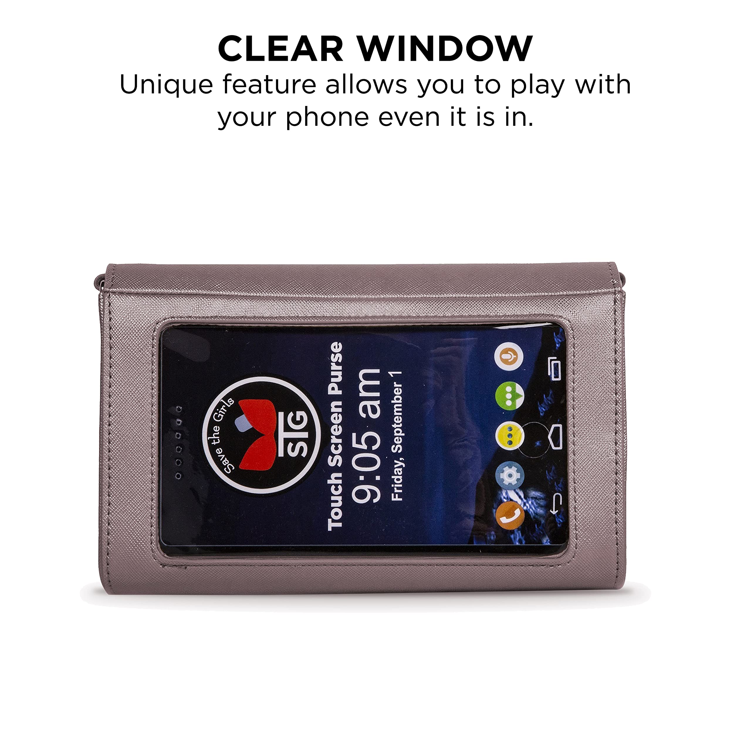 Save the Girls Timeless Touchscreen Purse Smartphone Purse with Zippered Pocket and Ten Credit Card Slots (First Blush)