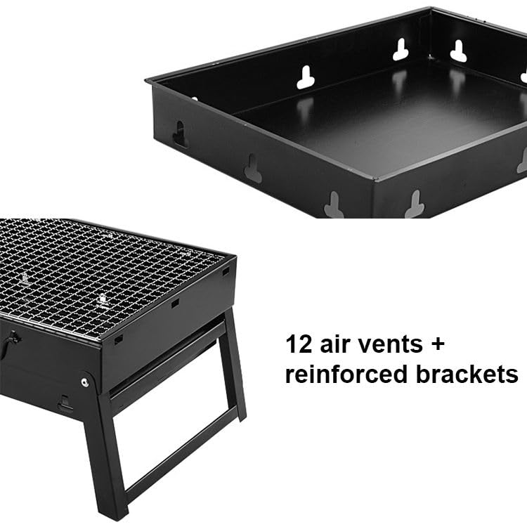 HOSEMN 2023 NEW Portable Folding Charcoal Grills, Stainless Steel Grill Table, Easy Portability For for Outdoor Cooking, Barbecue Camping, Beach BBQ, Picnic Backyard - Black (17"x11.4"x9.4")