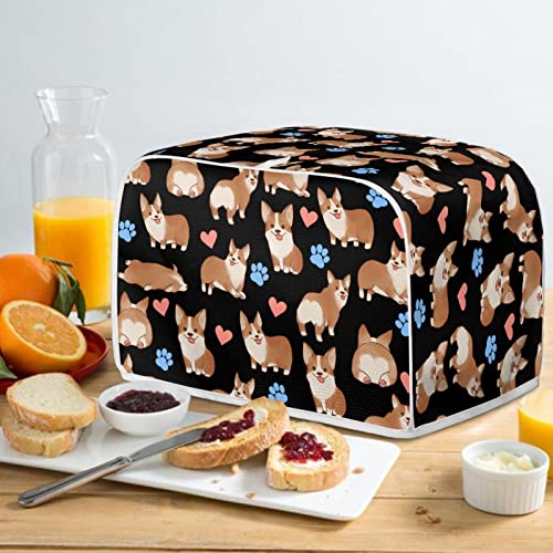 Jiueut Cute Animal Toaster Cover 4 Slice,Corgi Pattern Toaster Covers Bread Maker Cover,Kitchen Small Appliance Covers,Microwave Toaster Oven Cover
