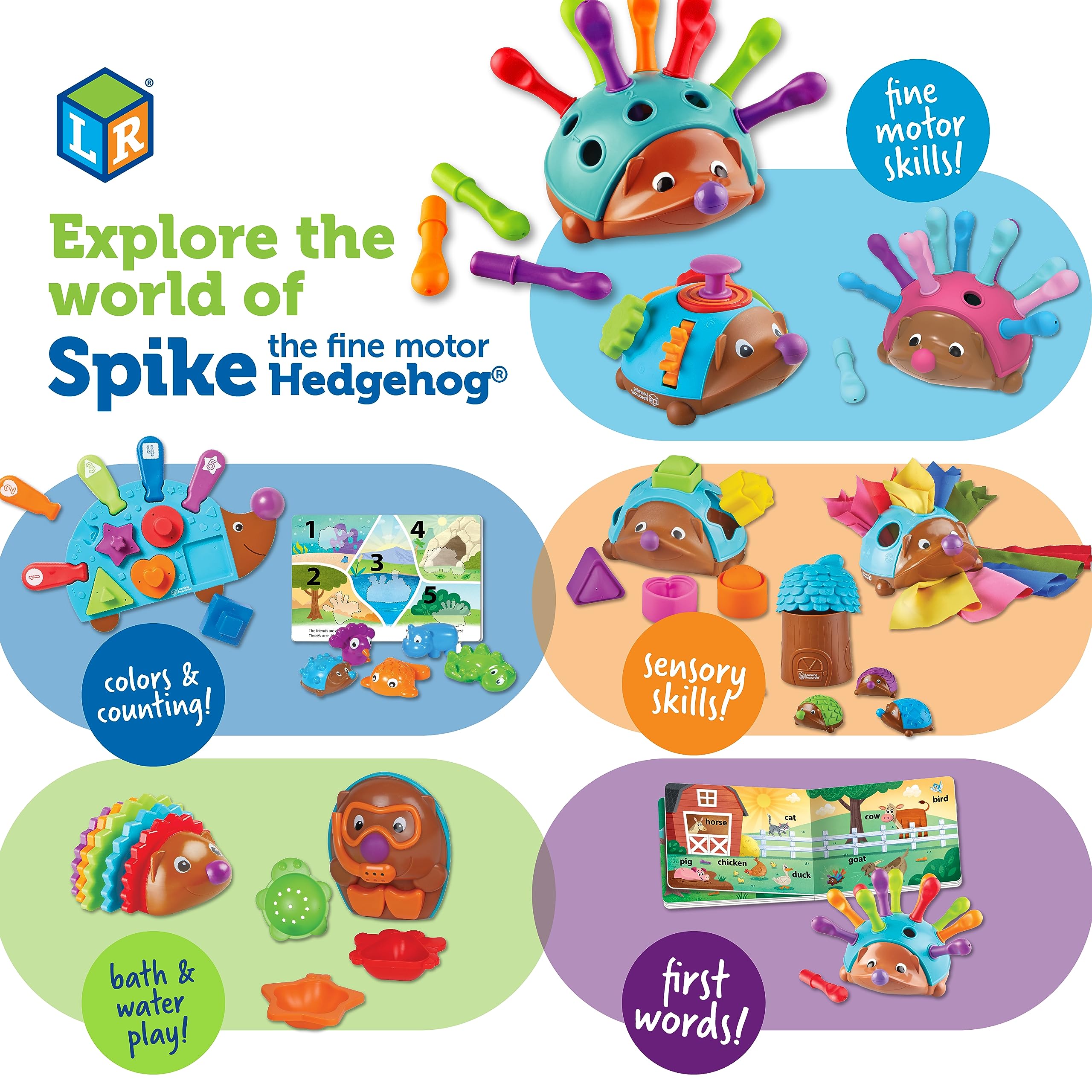 Learning Resources Spike the Fine Motor Hedgehog Puzzle Playmate - 11 Pieces,Ages 18+ months Fine Motor Game, Color and Shape Recognition Toddler Montessori Toys