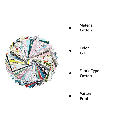 CJINZHI Fat Quarters Fabric Bundles, 50 pcs/lot Top Cotton 5.9" x 5.9" (15cm x 15cm) Squares Patchwork, Precut Quarter Sheets & Different Pattern for DIY Sewing Mask & Quilting Crafting.