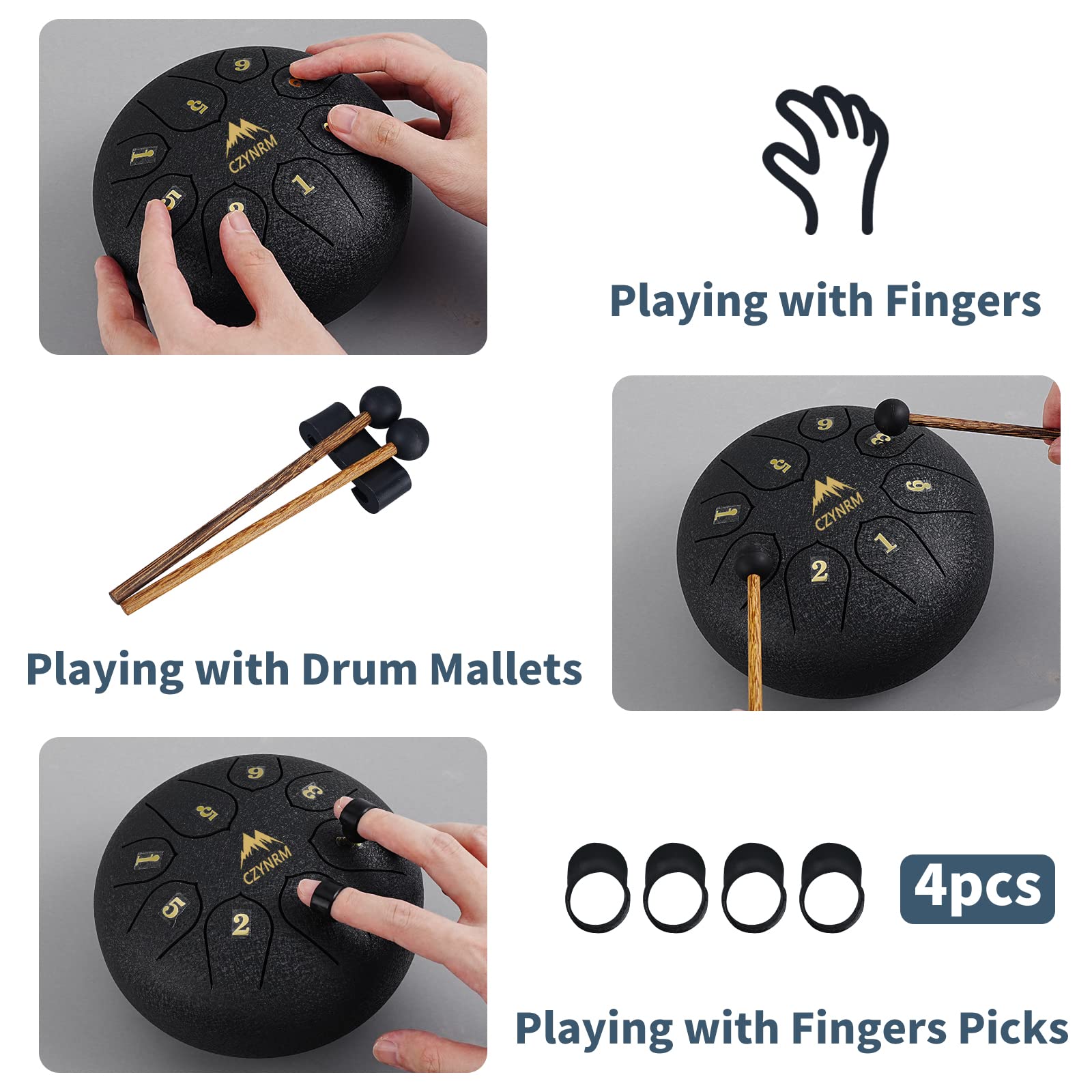 CZYNRM Steel Tongue Drum 8 Notes 6 inches,Musical Mind Healing Drum Percussion Instrument For Adults, with Mallets and Carry Bag, Great Gift for Beginner (6 inch 8 notes, Navy blue)