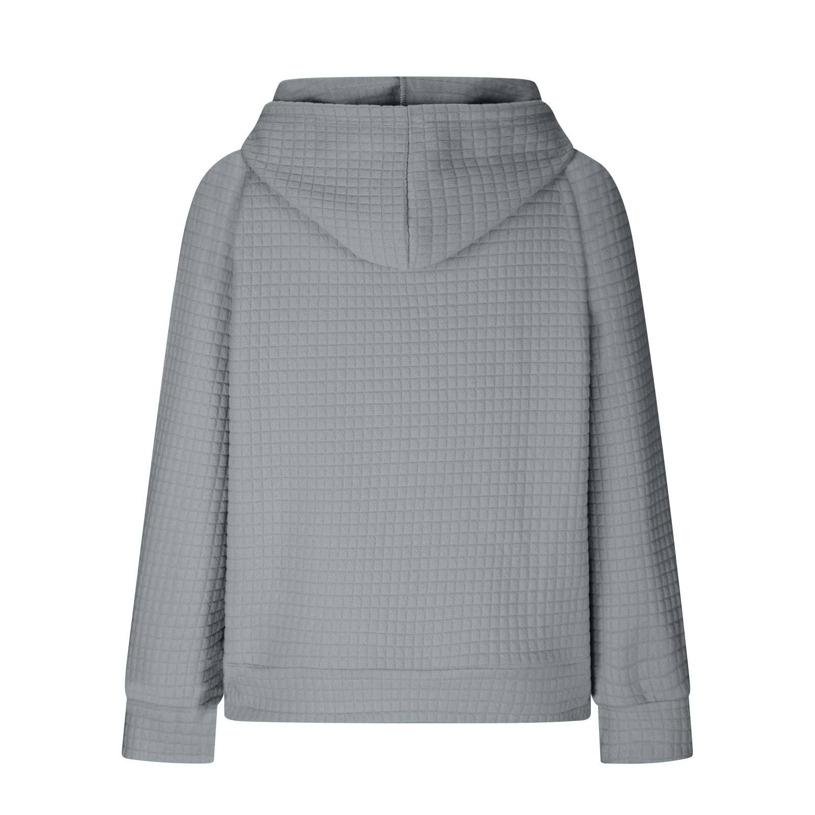 Ceboyel Women Waffle Knit Cute Hoodies Drawstring Pullover Sweatshirts Fashion Casual Sweaters Comfy Fall Clothes Outfits oversized Sweatshirt for Women Hoodie Gray L