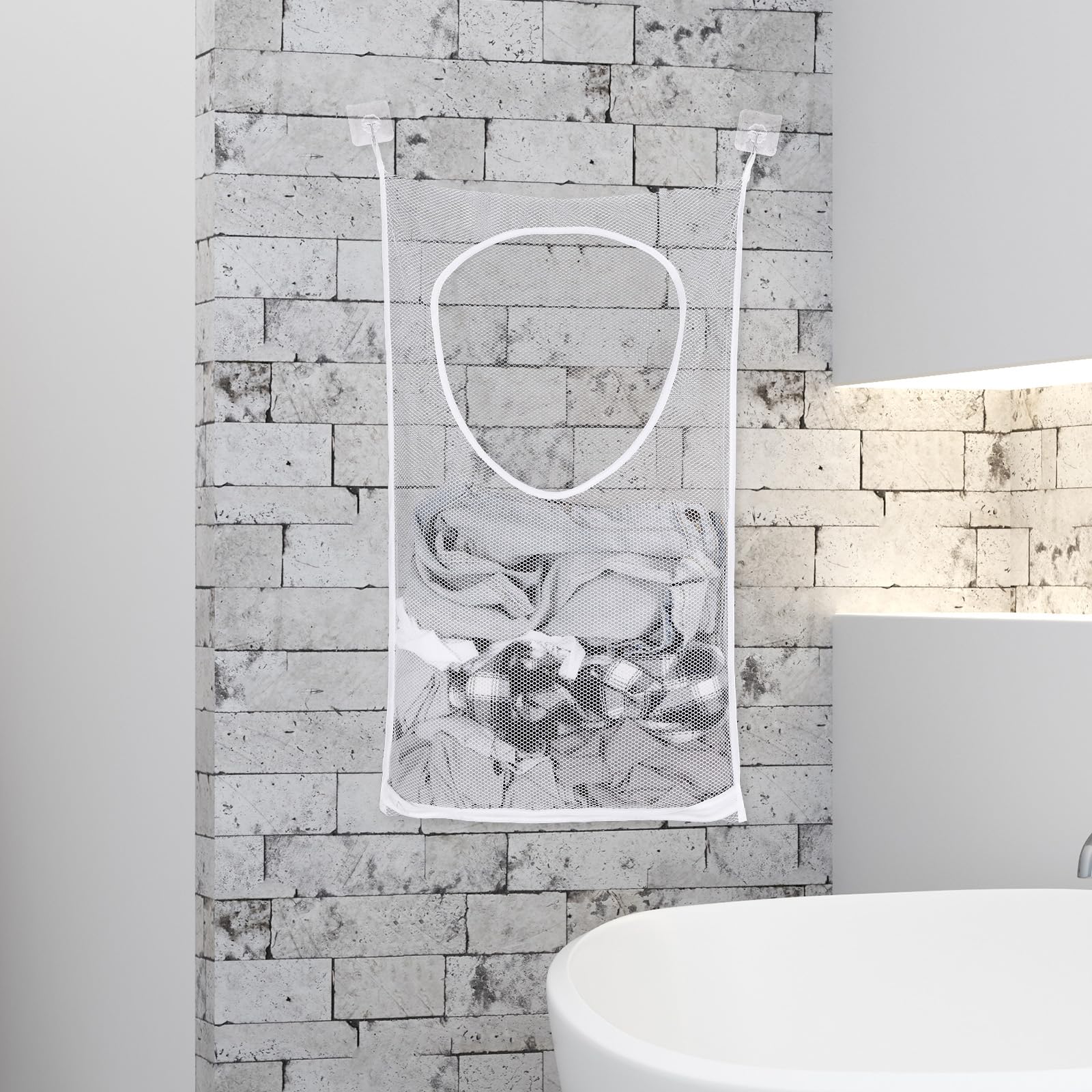 Hanging Mesh Hamper, 29.3 * 19 Inches Portable Foldable Hanging Laundry Hamper with 2 Hooks Large Mesh Laundry Basket over Door for Storage Dirty Clothes on Closet, Bathroom, Bedroom