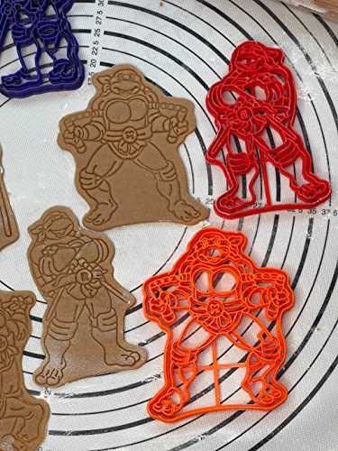 Set of 4 Ninja Turtle Raphael, Leonardo, Donatello & Michelangelo 6β Cookie Cutters and Molds Produced by 3D Kitchen Art