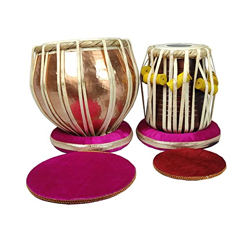 Copper Concert Tabla Drum Set, Lacquer Polish Copper Bayan, Maharaja, Finest Dayan with Padded Bag, Hammer, Cushions & Cover