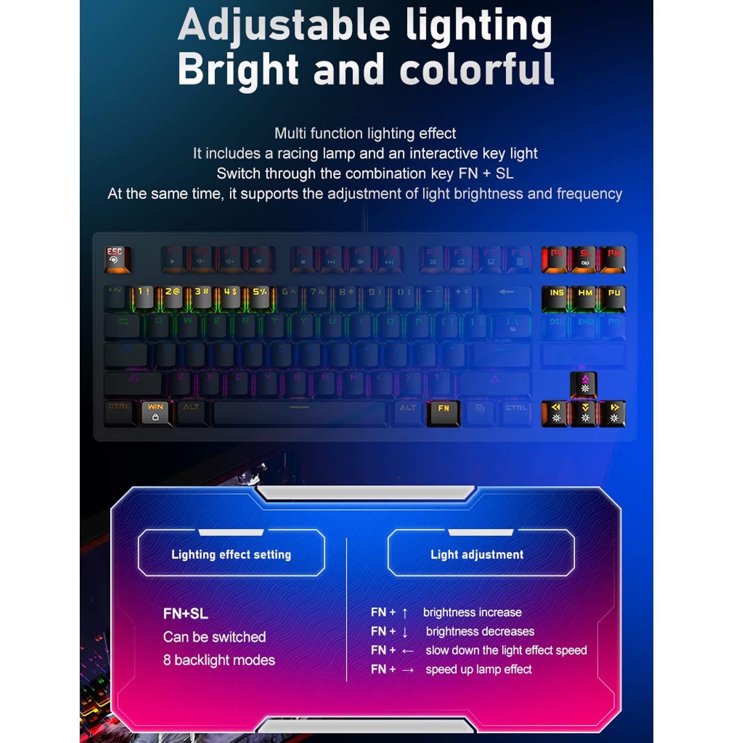 EXHNLE RGB Gaming Keyboard and Mouse - 87 Keys Compact Keyboard and Mouse LED Breathing Backlit Lightweight Optical Mouse, RGB Wired Gaming Set for Gamer