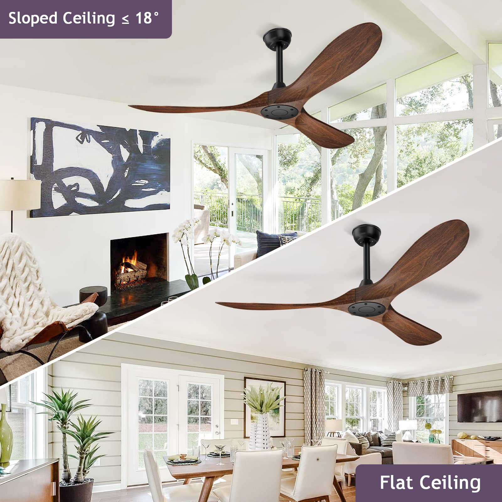 CLUGOJ Black Ceiling Fan, Modern Ceiling Fans with Remote, Indoor/Outdoor Ceiling Fans for Patios Farmhouse Bedroom, 52", Matte Black