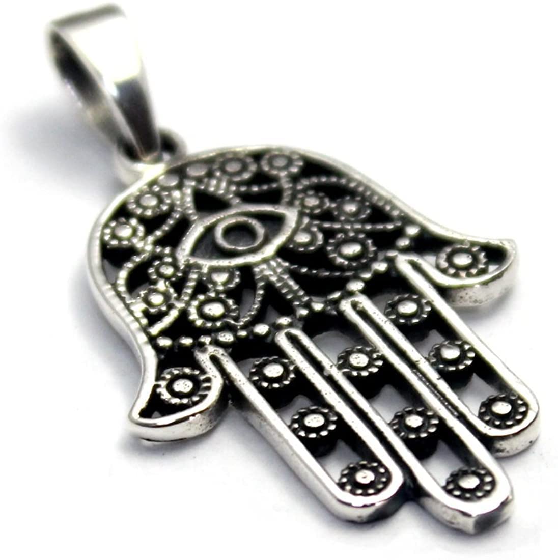 COSUMOSU 925 sterling silver Hamsa Hand of Fatima Evil eye Good Luck Amulet Pendant (Hand B)